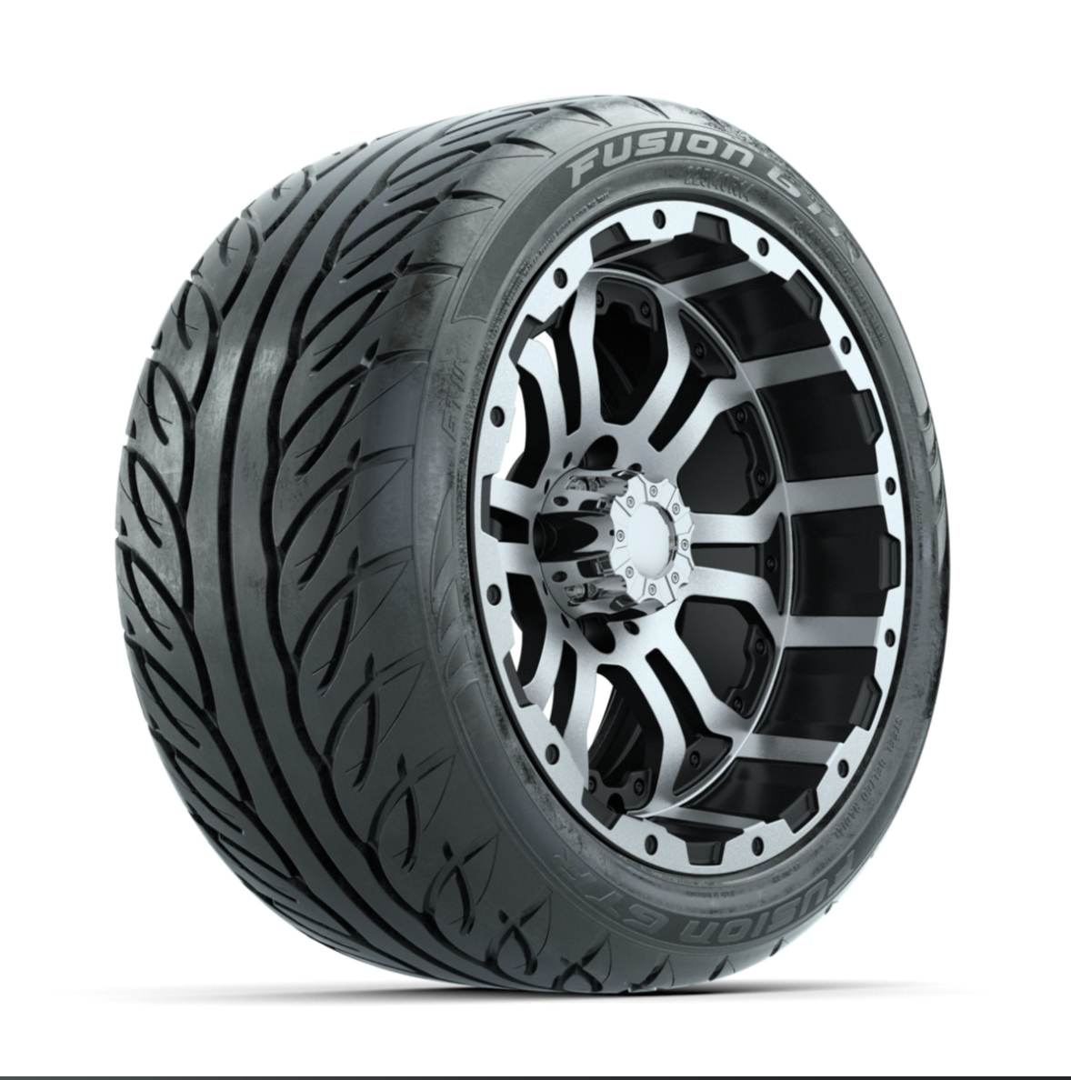 GTW Omega Machined/Black 14 in Wheels with 225/40-R14 Fusion GTR Stree ...