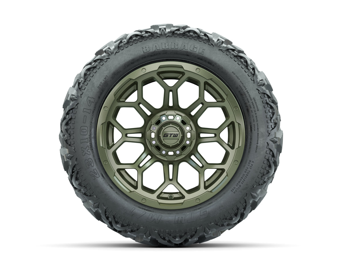 14 GTW Bravo Matte Recon Green Wheels with 23 Barrage Mud Tires Se ...